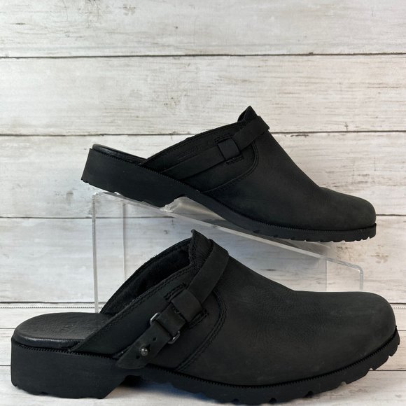 Teva | Shoes | Teva Mules Womens 95m Delavina Black Leather Shoes Slip ...